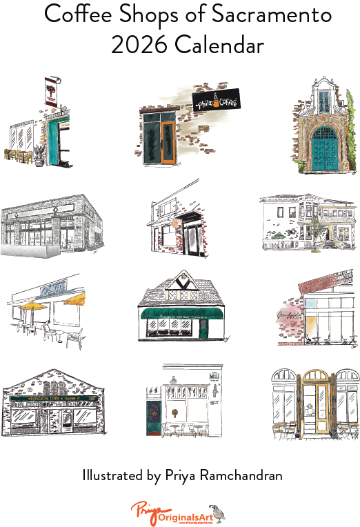 2026 Coffee Shops of Sacramento Mini Desktop Calendar – priyaoriginalsart