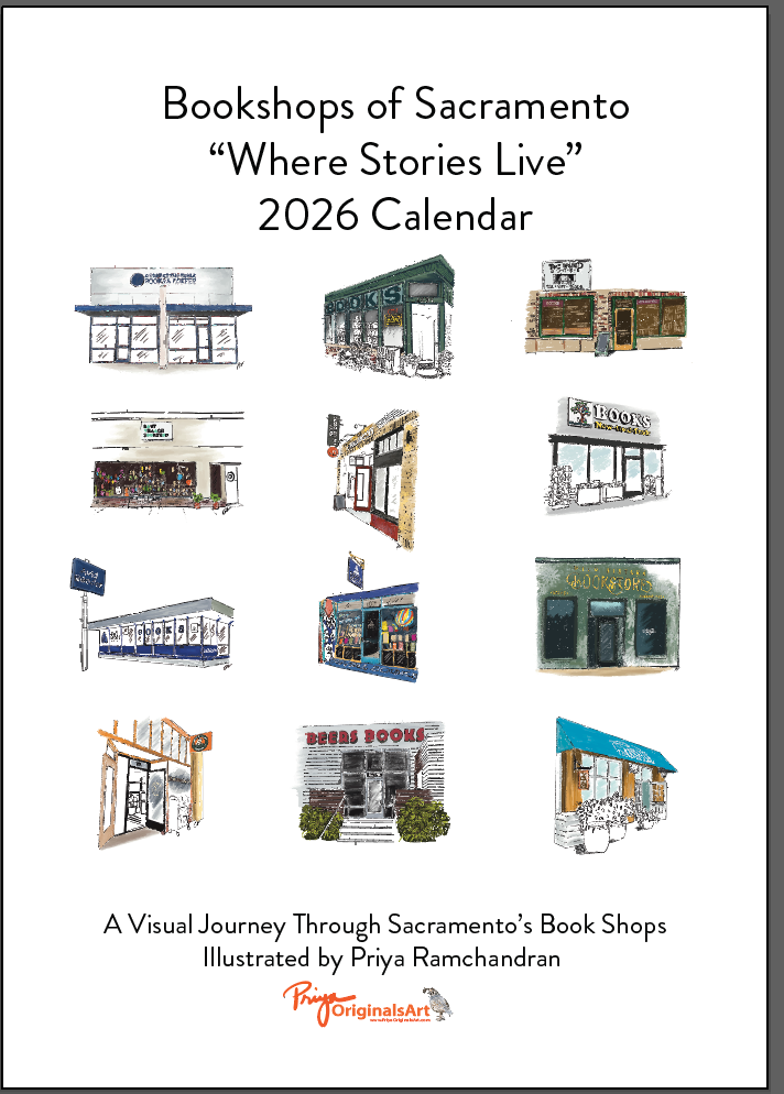 Bookshops of Sacramento 2026 Desktop Calendar + easel – priyaoriginalsart